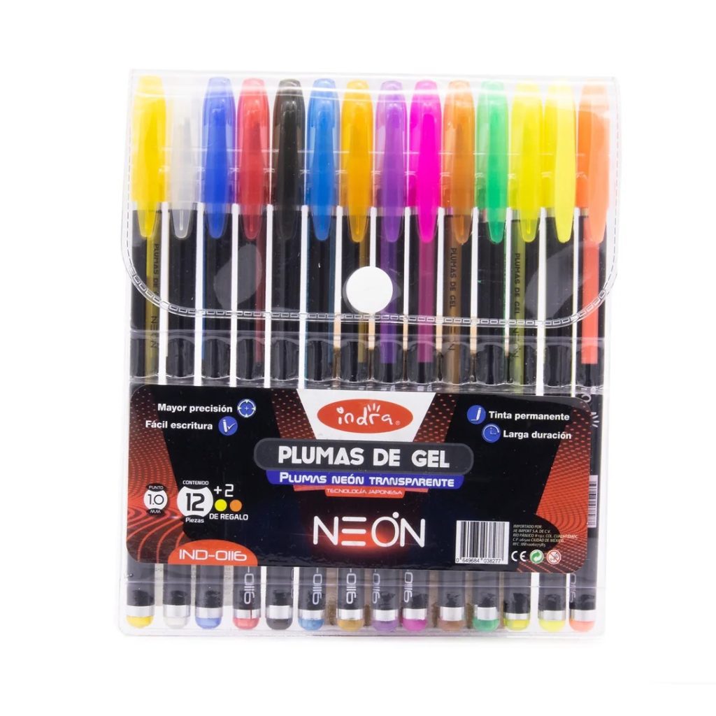 Pack de 12+2 plumas de gel colores Neon punta 1.00 mm - Cute Shop