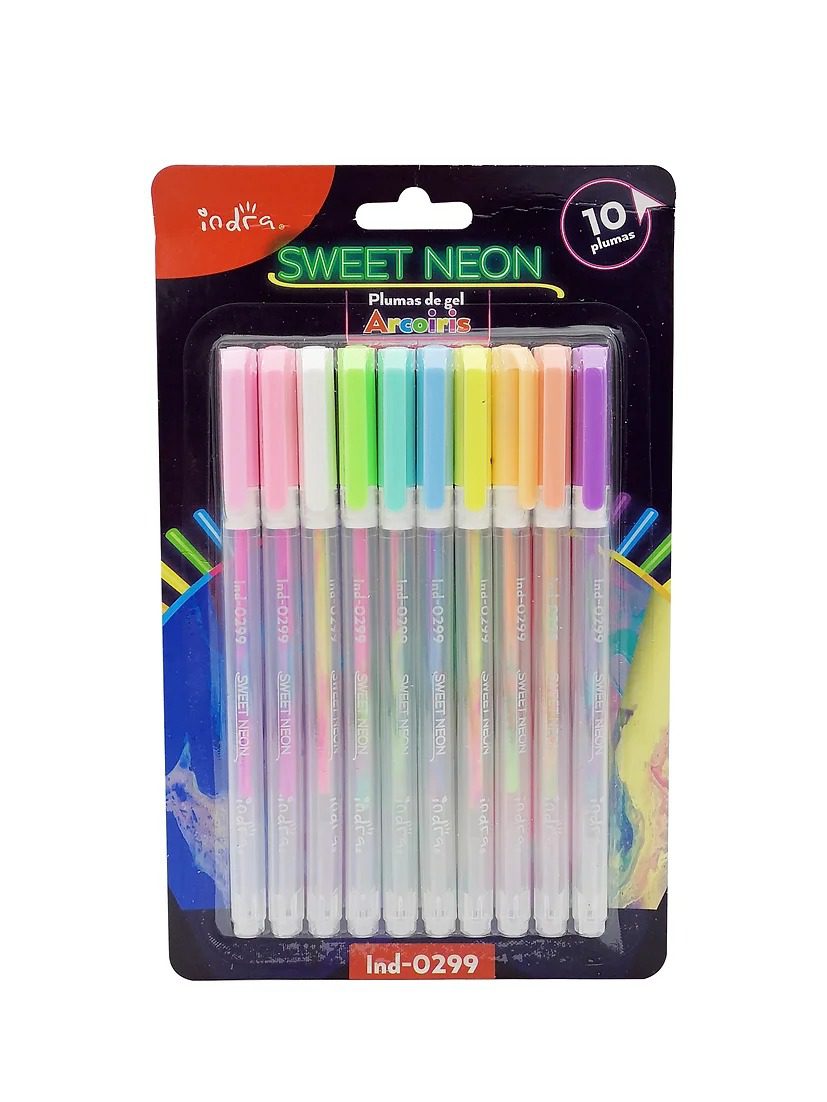 Pack de 10 plumas de Gel con Aroma Sweet Neon Arcoiris 1.00mm - Cute Shop
