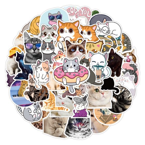 Pack de 50 Stickers Impermeables diseños de Gato - Cute Shop