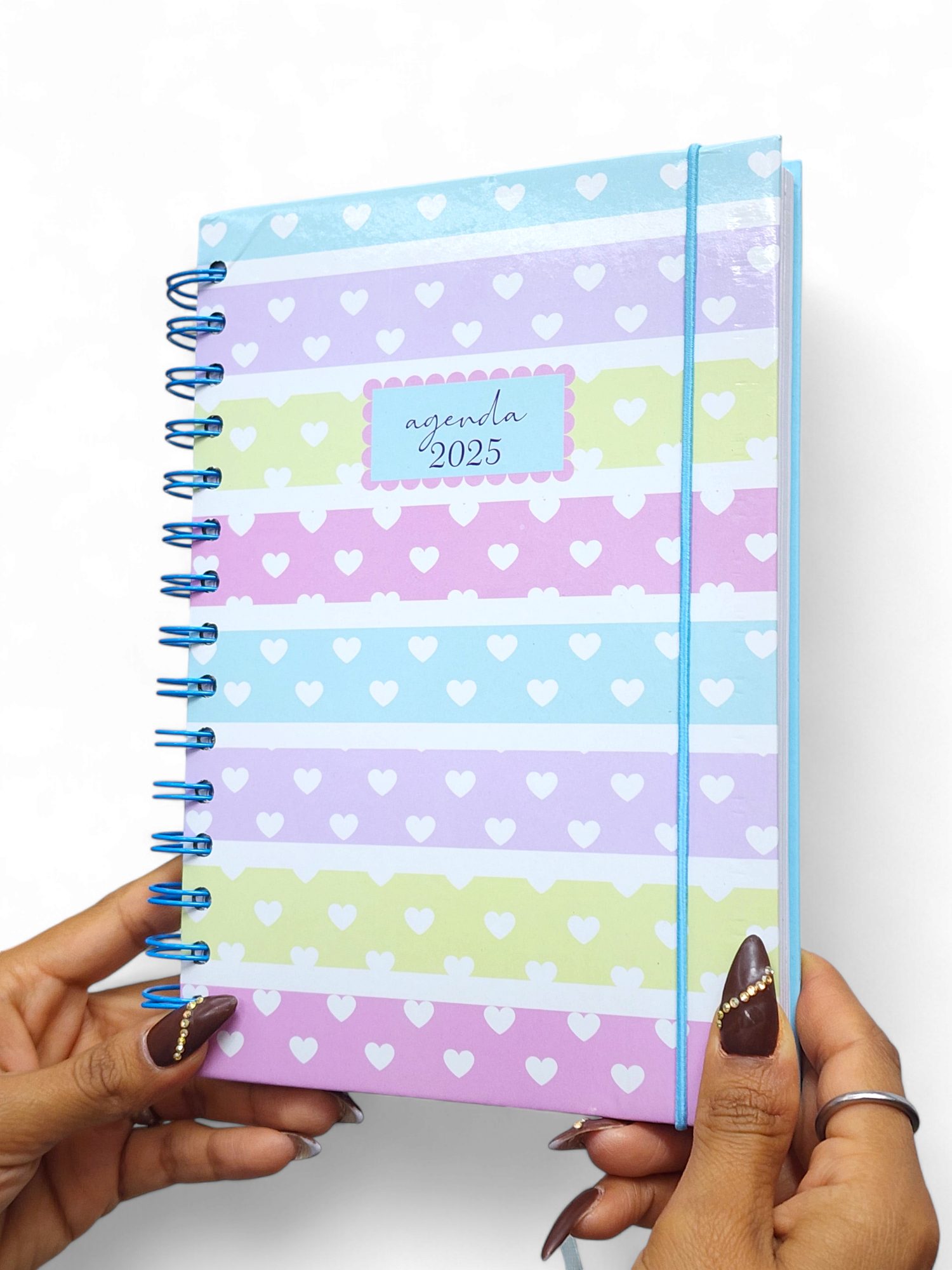 Agenda Diaria 2025 Espiral Diseños Corazones Pasteles Pasta Dura Tamaño ...