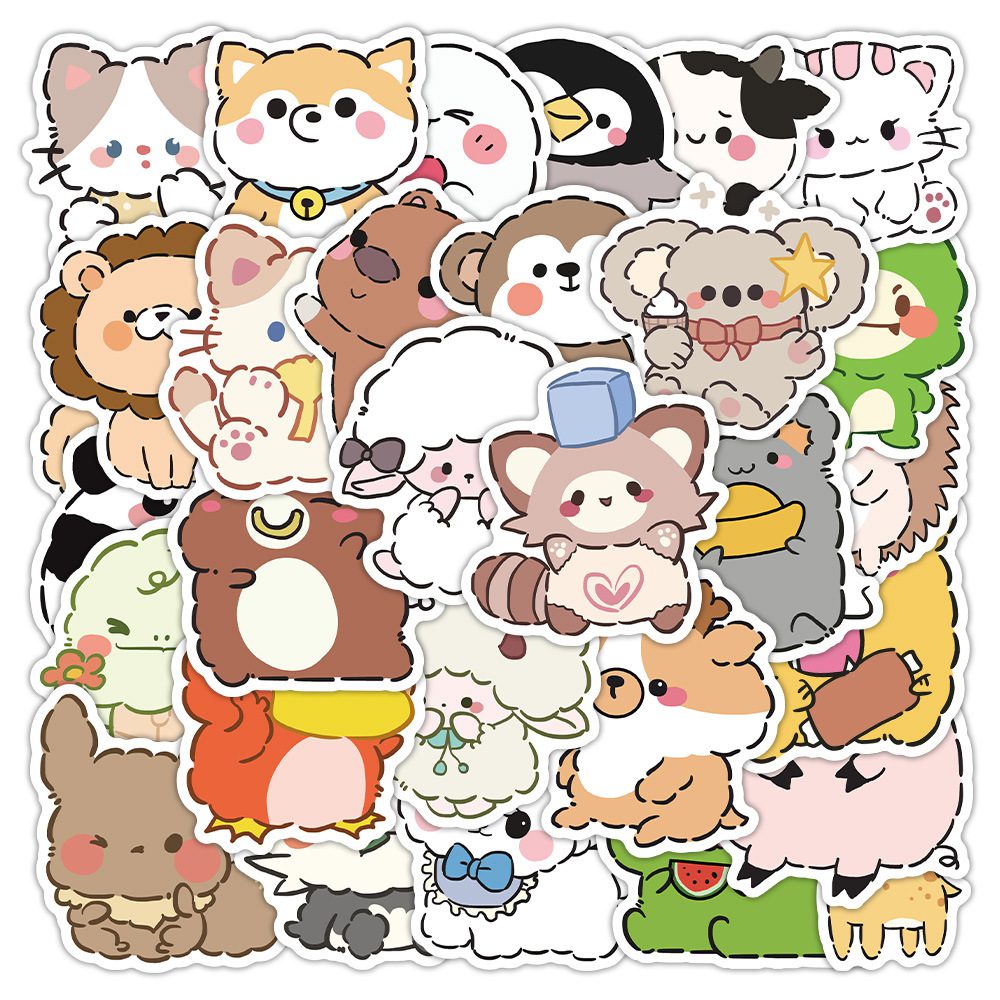 Pack 50 Stickers Impermeables Pegatinas Animalitos Animados - Cute Shop