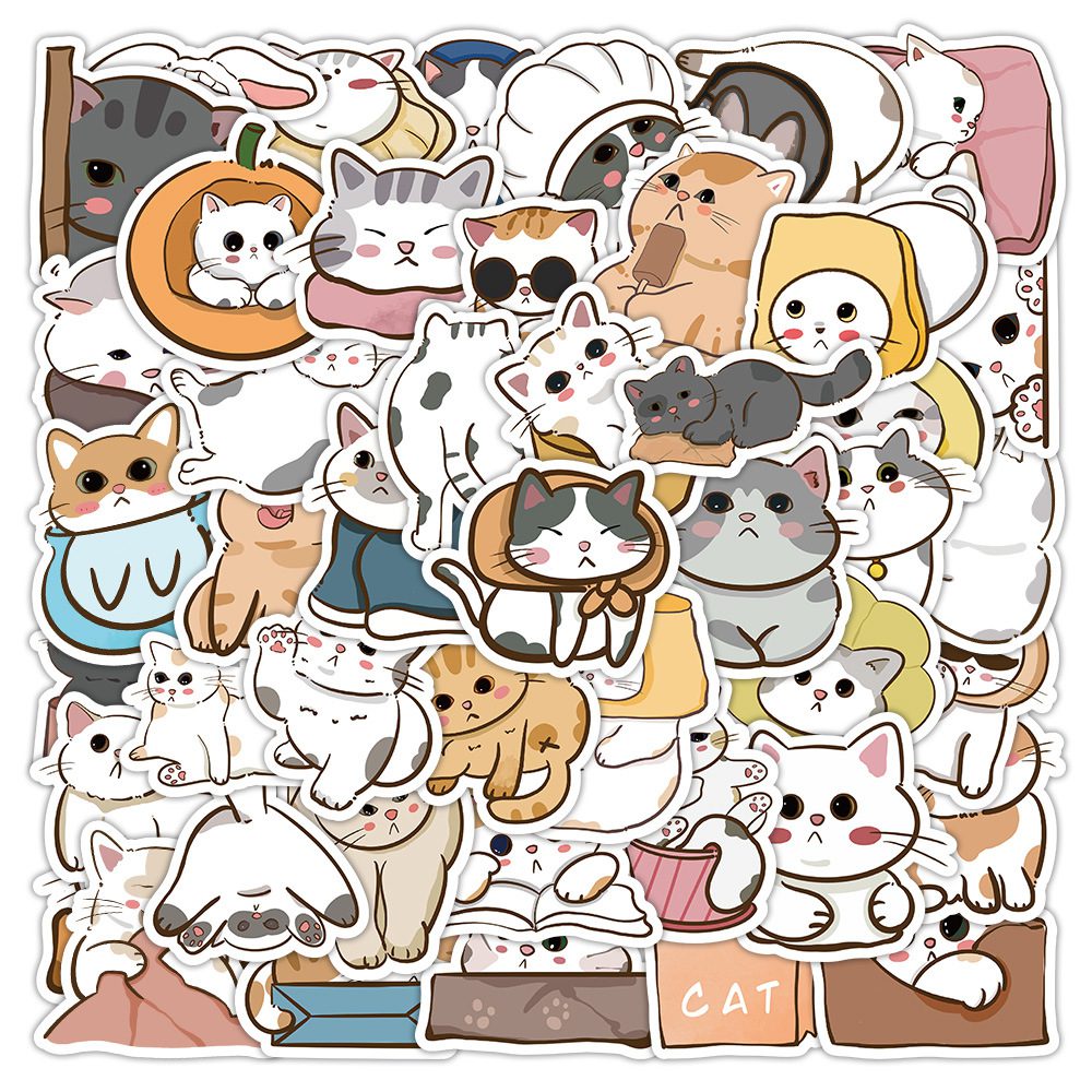 Pack 50 Stickers Impermeables Pegatinas Gatito Japones - Cute Shop
