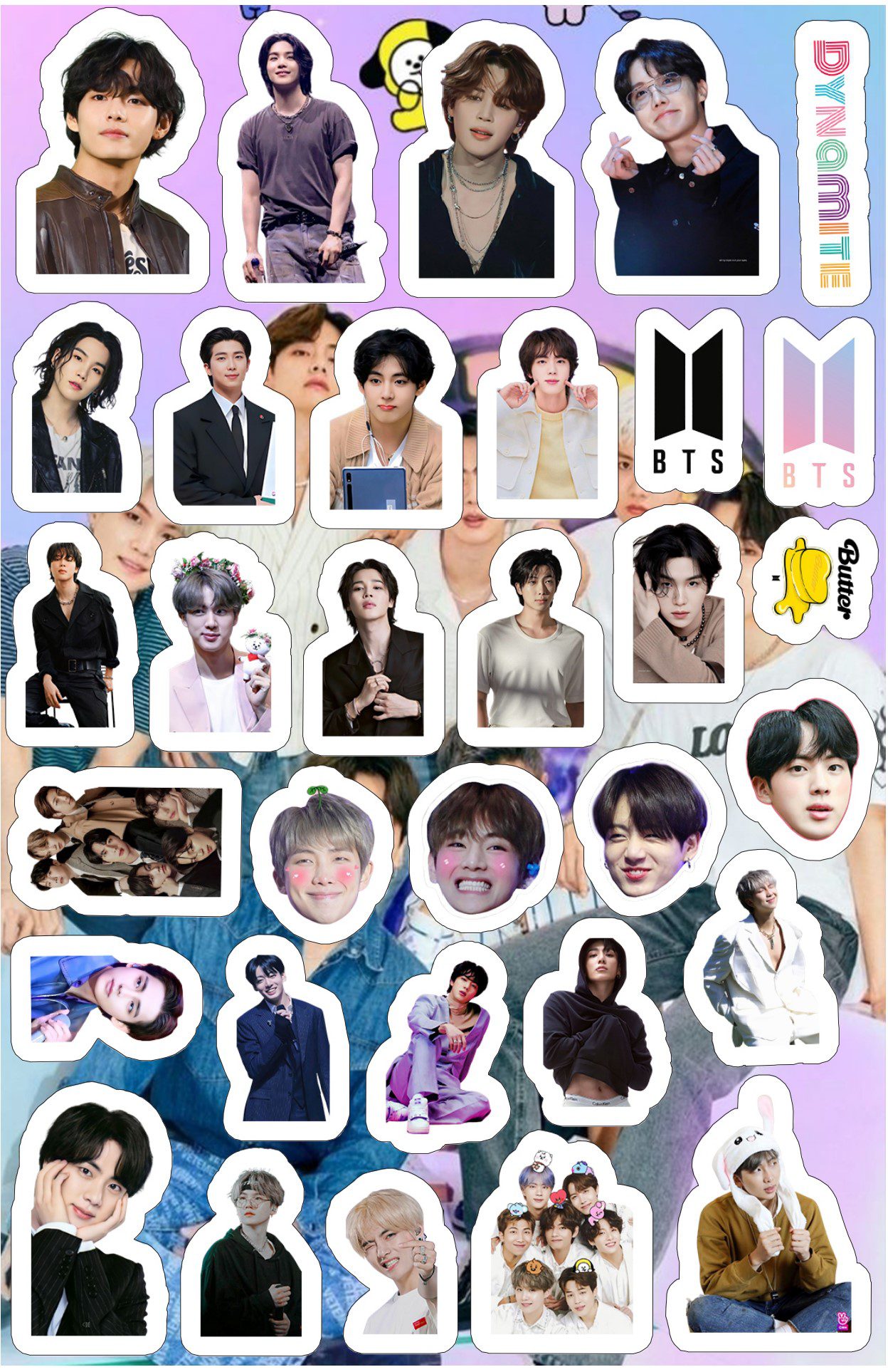 Planilla con 32 Stickers Cortados con Laser BTS - Cute Shop