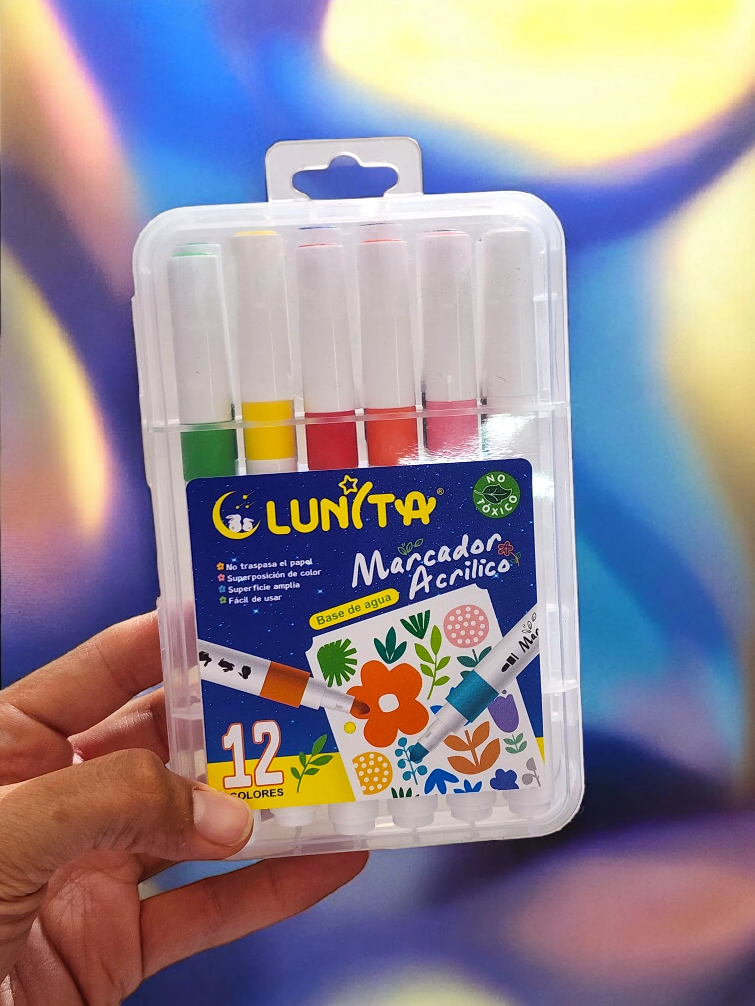 Estuche Lunita con Plumones Acrilicos 12 pzs L250-12 - Cute Shop
