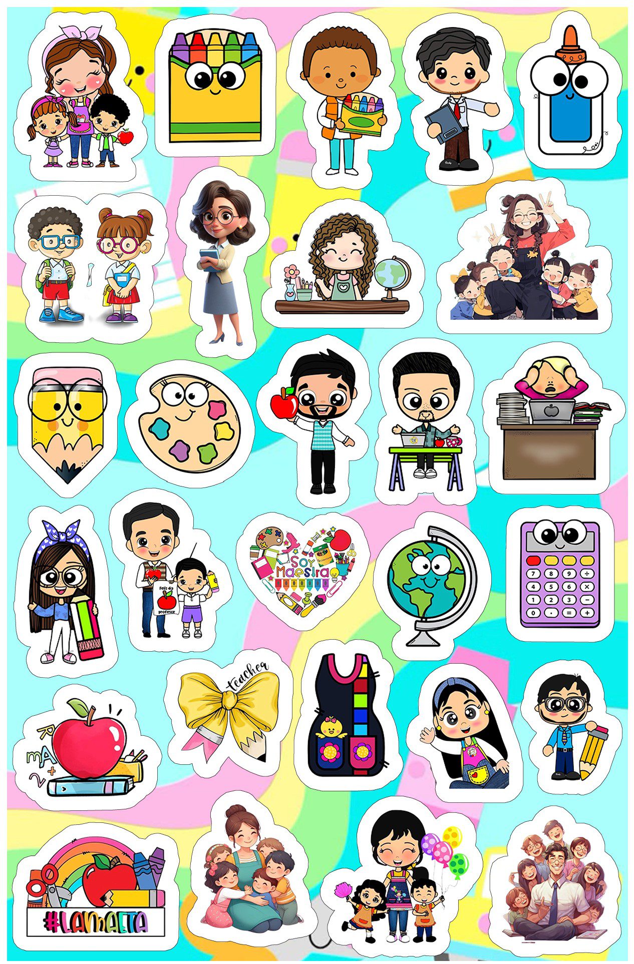 Planilla Con 28 Stickers Cortados Con Laser Teacher Maestro Cute Shop
