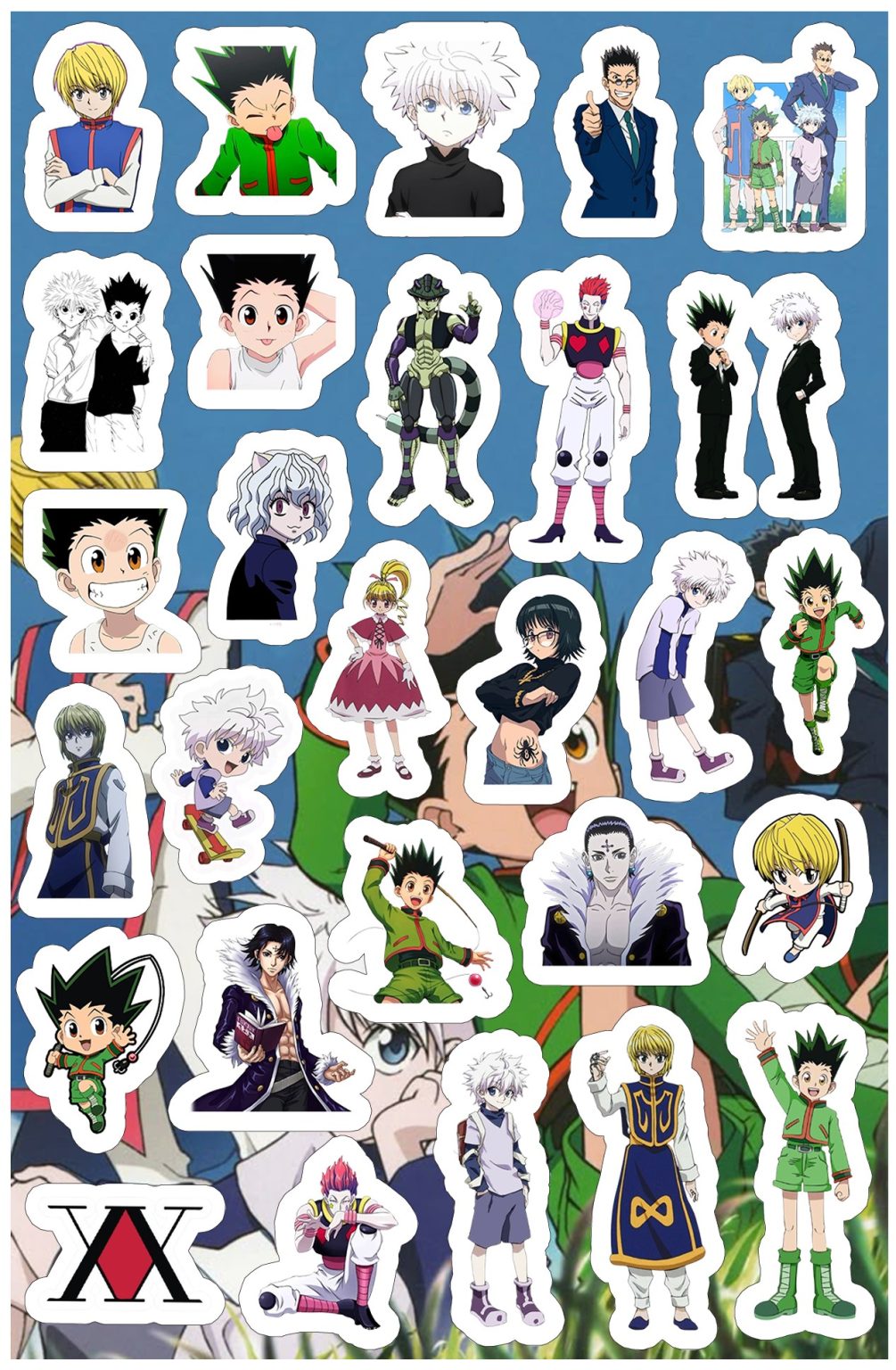 Planilla con 28 Stickers Cortados con Laser Hunter x Hunter - Cute Shop