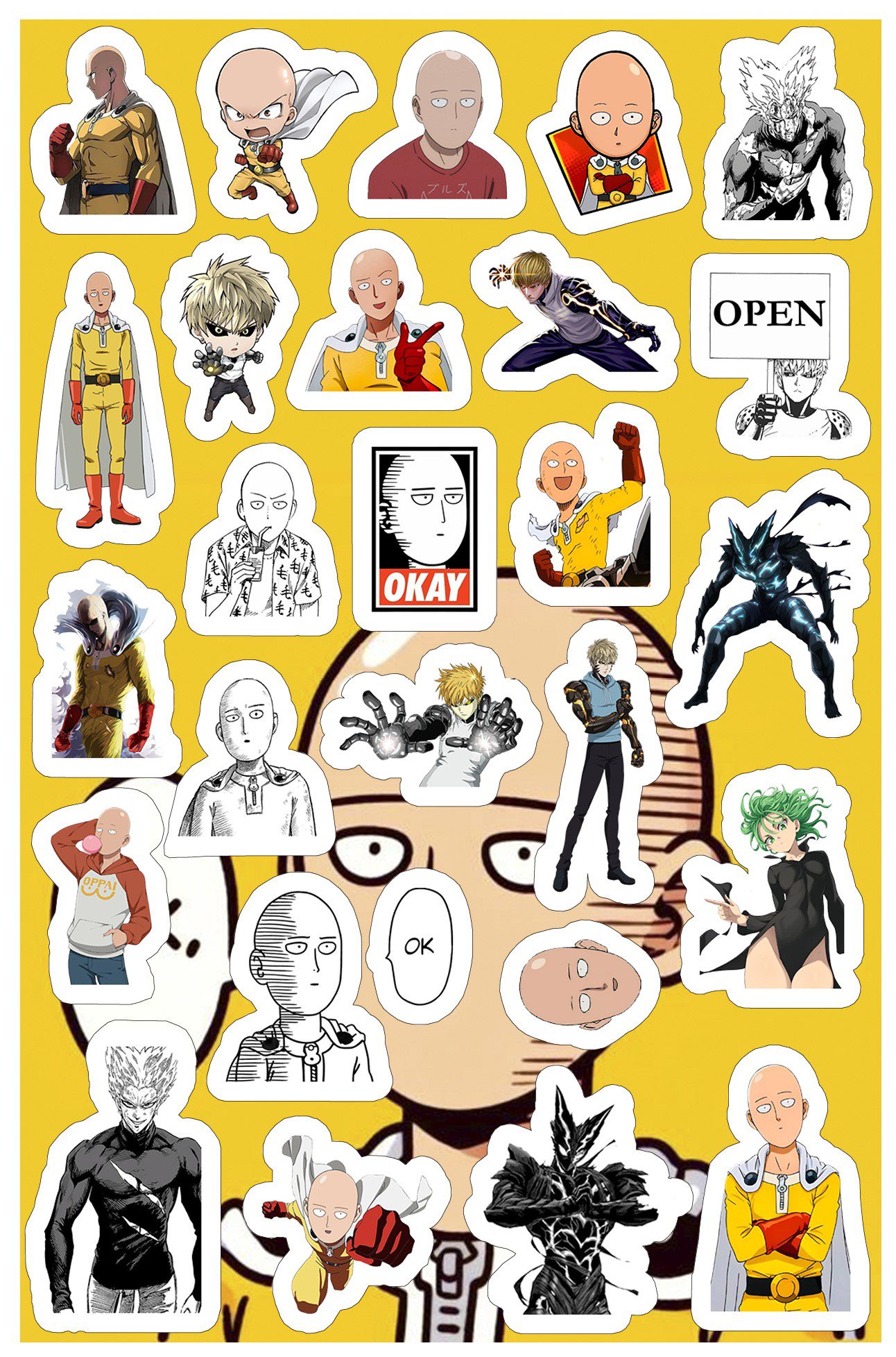 Planilla con 27 Stickers Cortados con Laser One Punch Man - Cute Shop