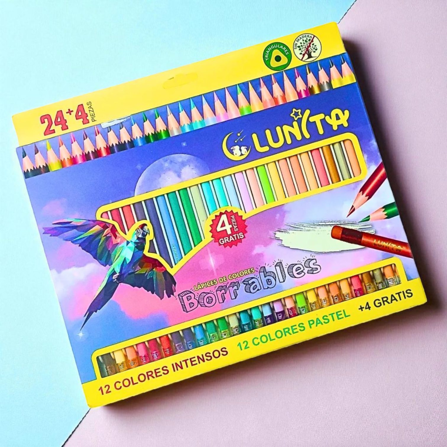 Colores Lunita Borrables 24+4 en Colores Intensos y Colores Pastel ...