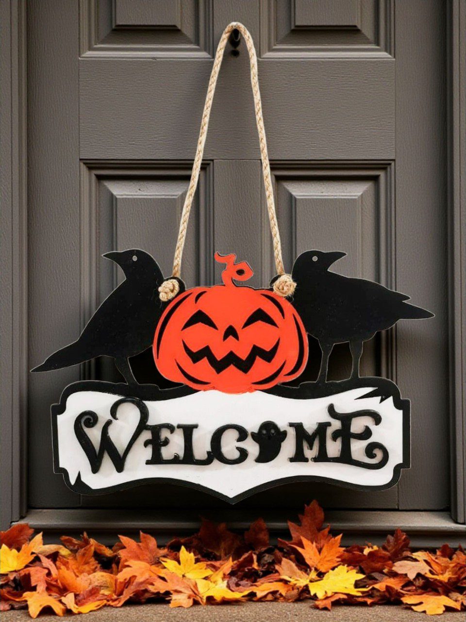 Letrero en MDF Decorativo Welcome Calabaza con Cuervos Halloween - Cute ...