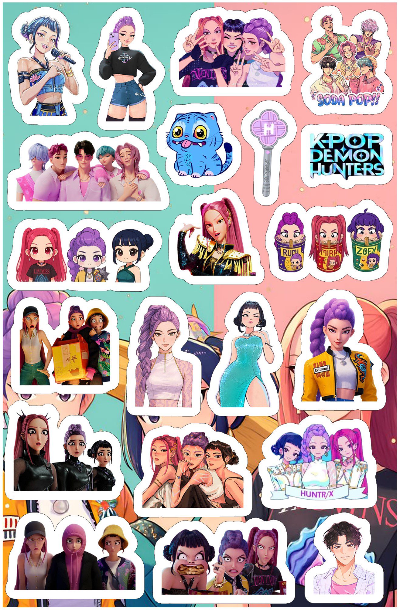Planilla con 21 Stickers Cortados con Laser Guerreras Kpop V1 - Cute Shop