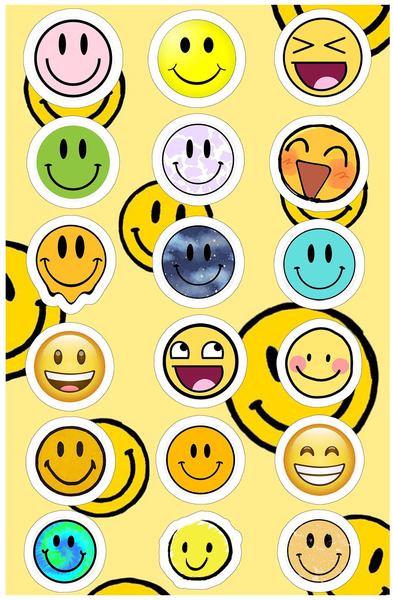 Planilla con 18 Stickers Cortados con Laser Caritas Felices - Cute Shop