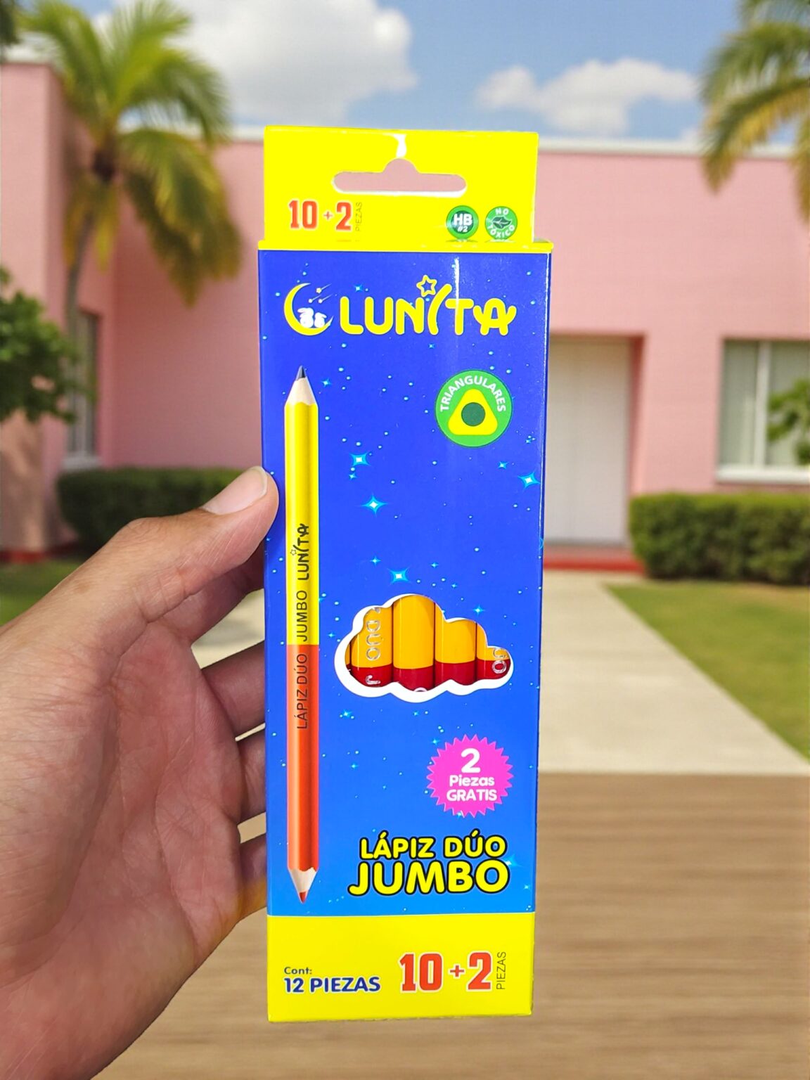 Paquete de 10 + 2 Lapices Duo Bicolor Jumbo Triangulares Lunita - Cute Shop