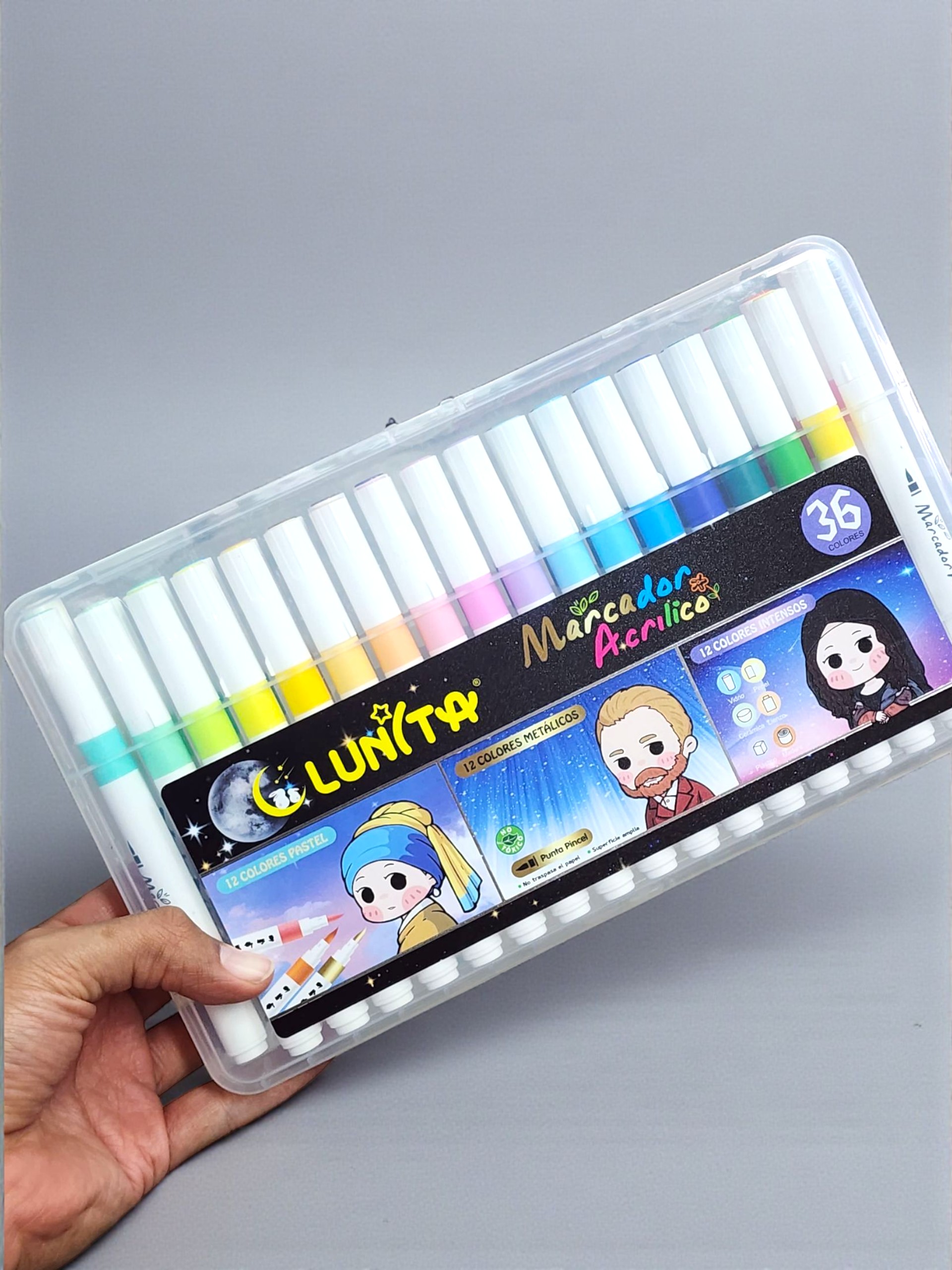 Estuche con 36 Plumones (12 Pastel · 12 Metálicos · 12 Intensos ...